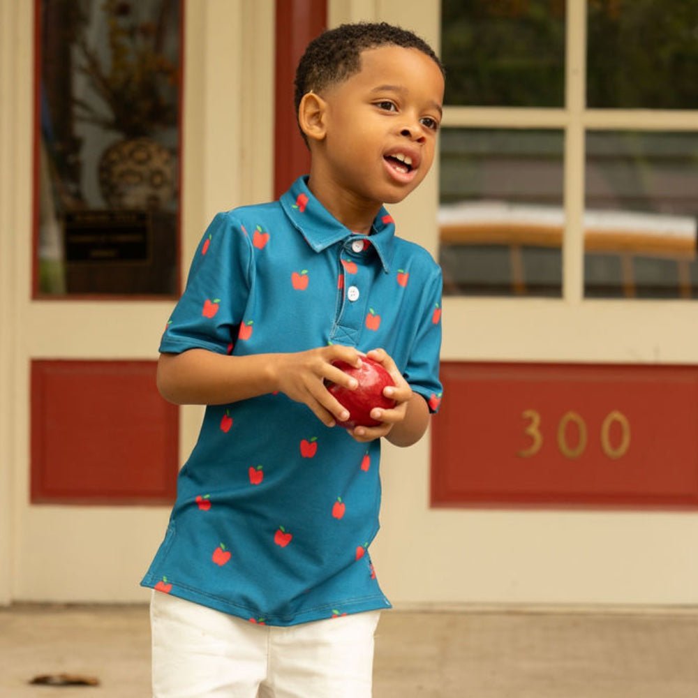 Polo - Red Apples on Navy – Sugar Bee Clothing