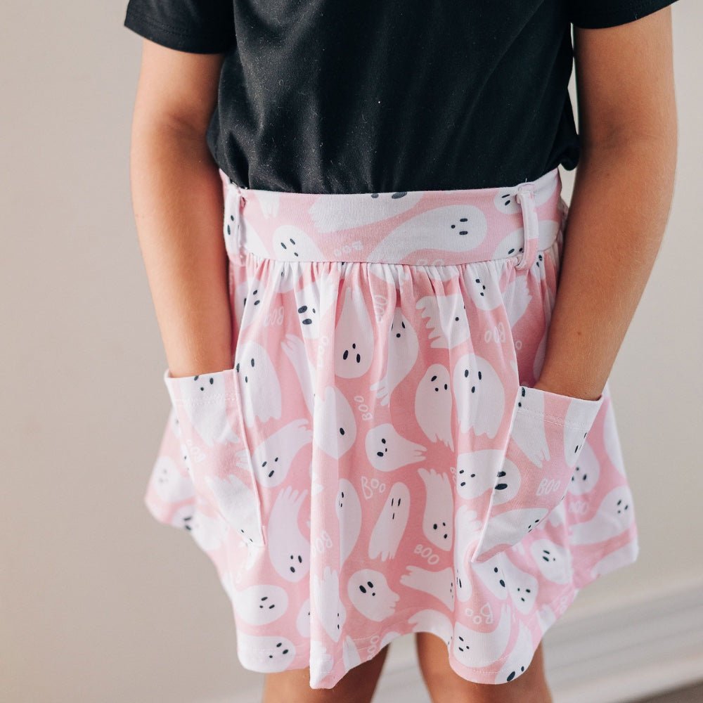 Pocket Skort - Ghosts on Pink – Sugar Bee Clothing