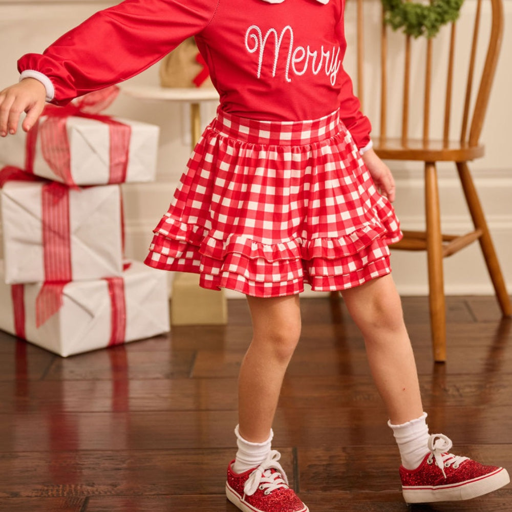 Annie Ruffle Skort - Red Gingham – Sugar Bee Clothing