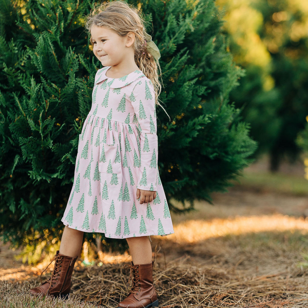 Claire Twirl Dress - Pink Christmas Tree – Sugar Bee Clothing